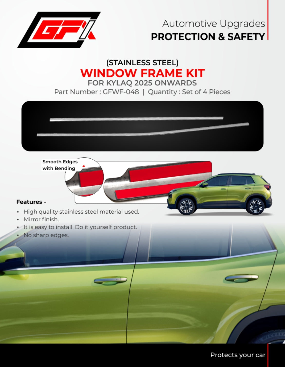 GFX Window Frame Kit Compatible With Skoda Kylaq 2025 Onwards - Chrome ...
