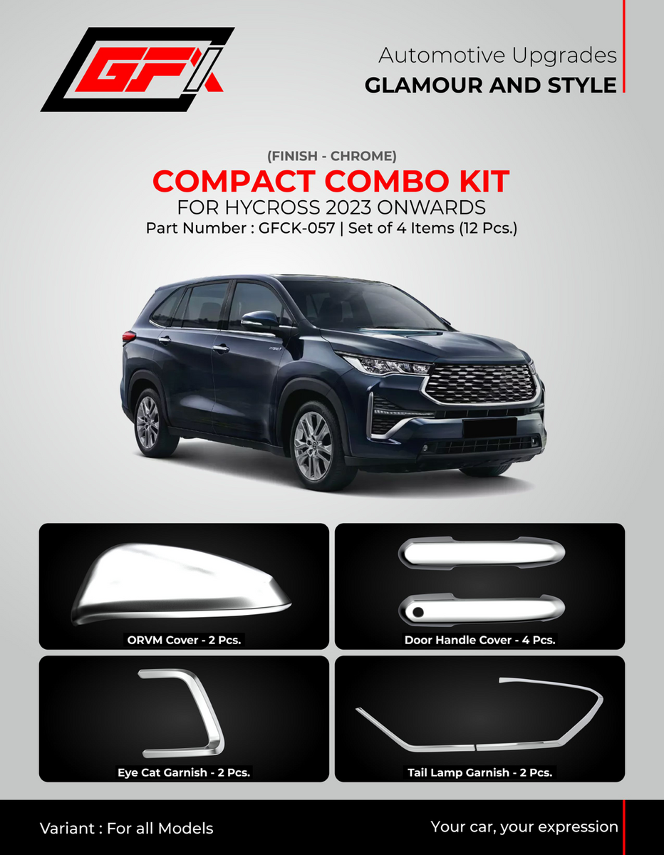 GFX Chrome Finish Compact Combo Kit Compatible With Toyota Hycross 202 ...