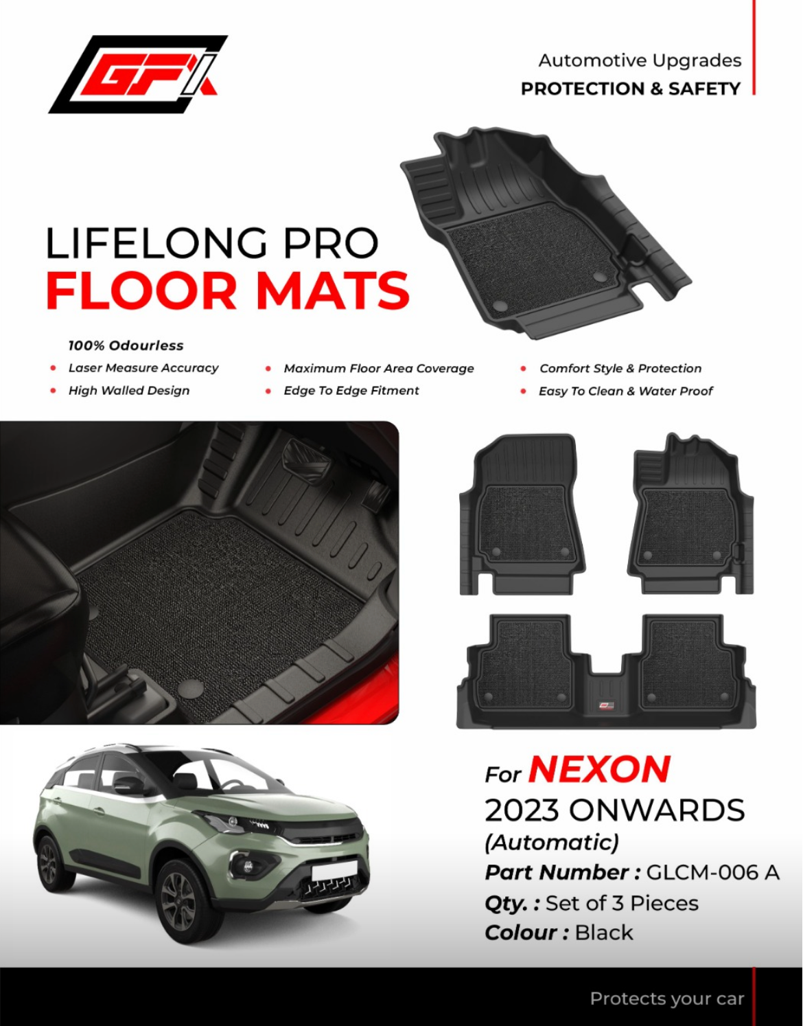 GFX Life Long PRO Floor Mats Compatible with TATA Nexon Automatic Tran ...